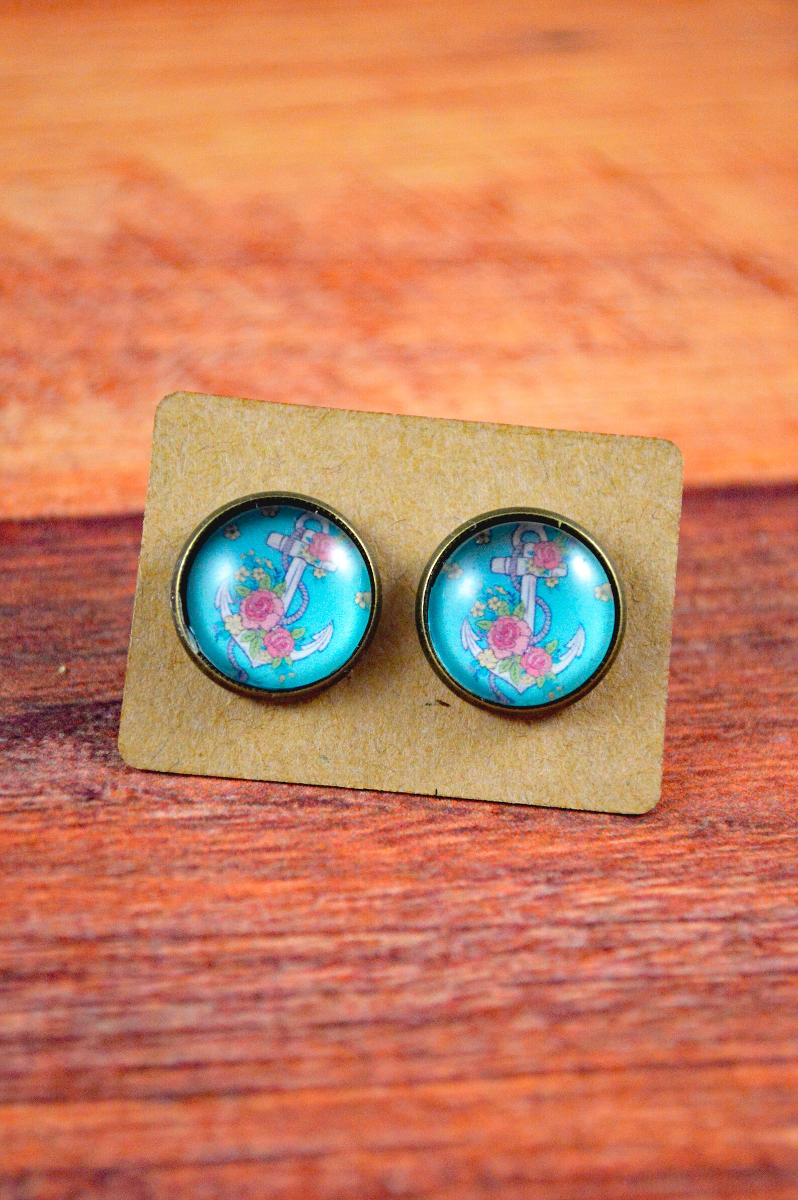 Anchor Studs, Anchor Earrings, Anchor Jewelry, Blue Anchor Studs ...