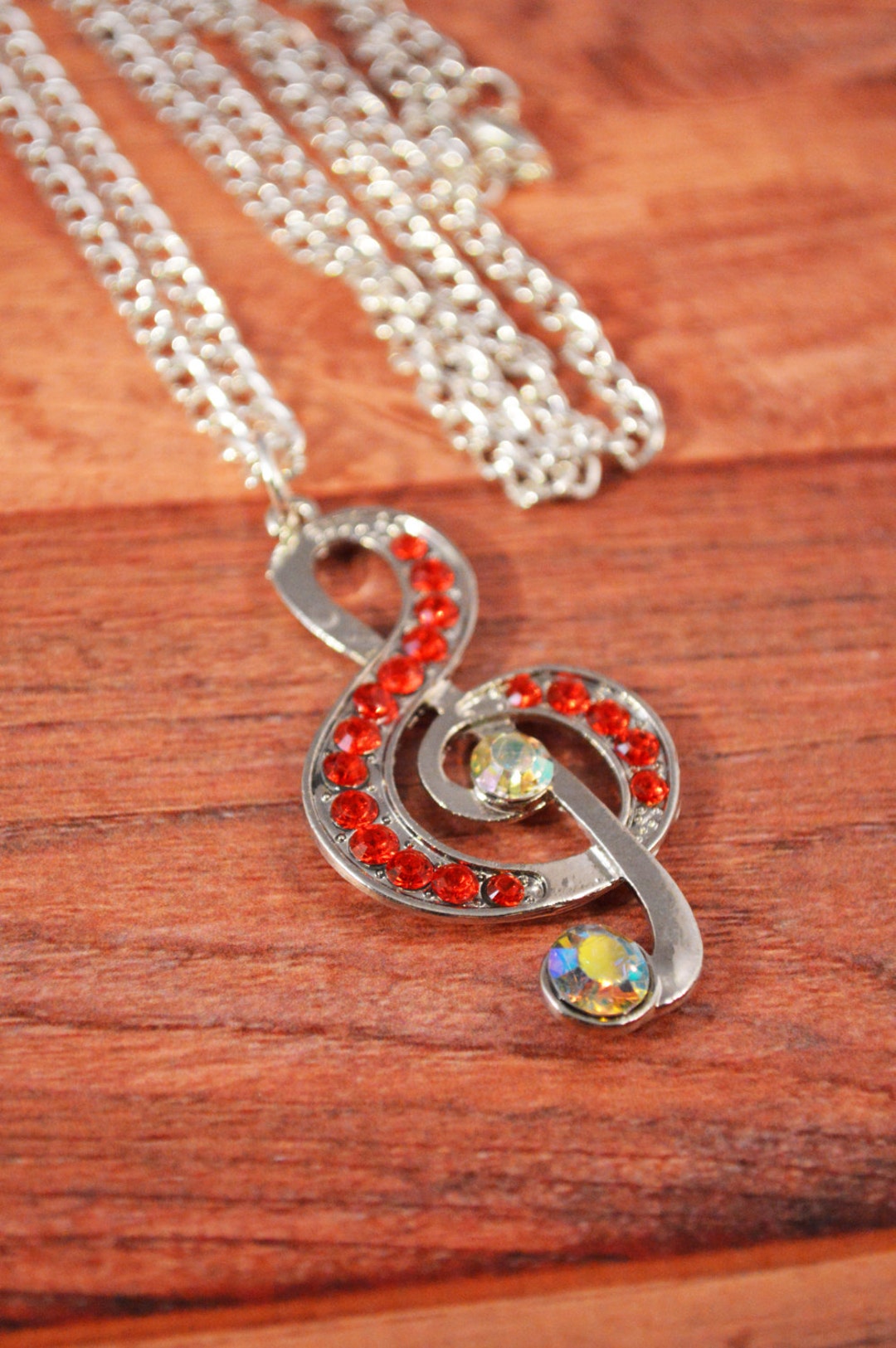 Rhinestone Treble Clef Silver Plated Necklace, Musical Note Necklace ...