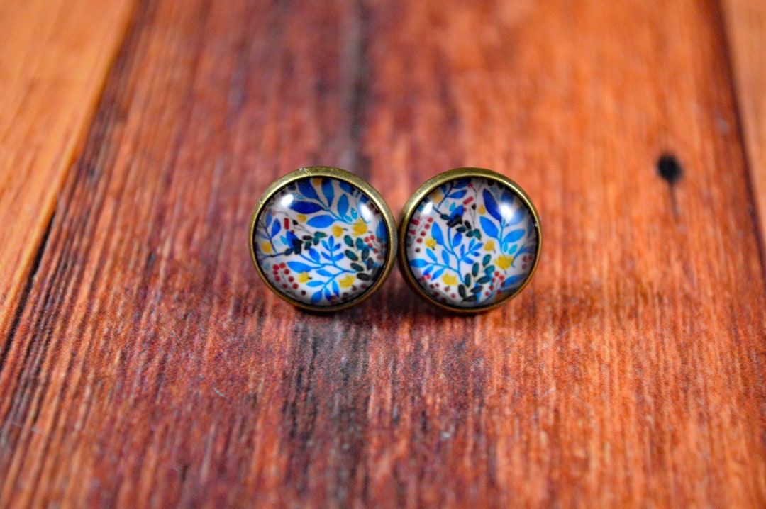 Blue Floral Studs, White Floral Studs, Neon Blue Studs, Neon Floral ...