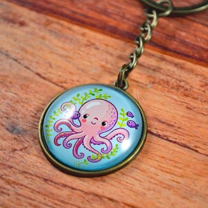 Octopus Keyring, Octopus Keychain, Octopus Gift, Pink Octopus, Nautical ...