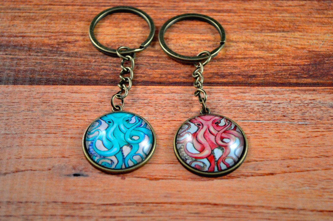 Octopus Keyring, Octopus Keychain, Octopus Gift, Red Octopus, Blue ...