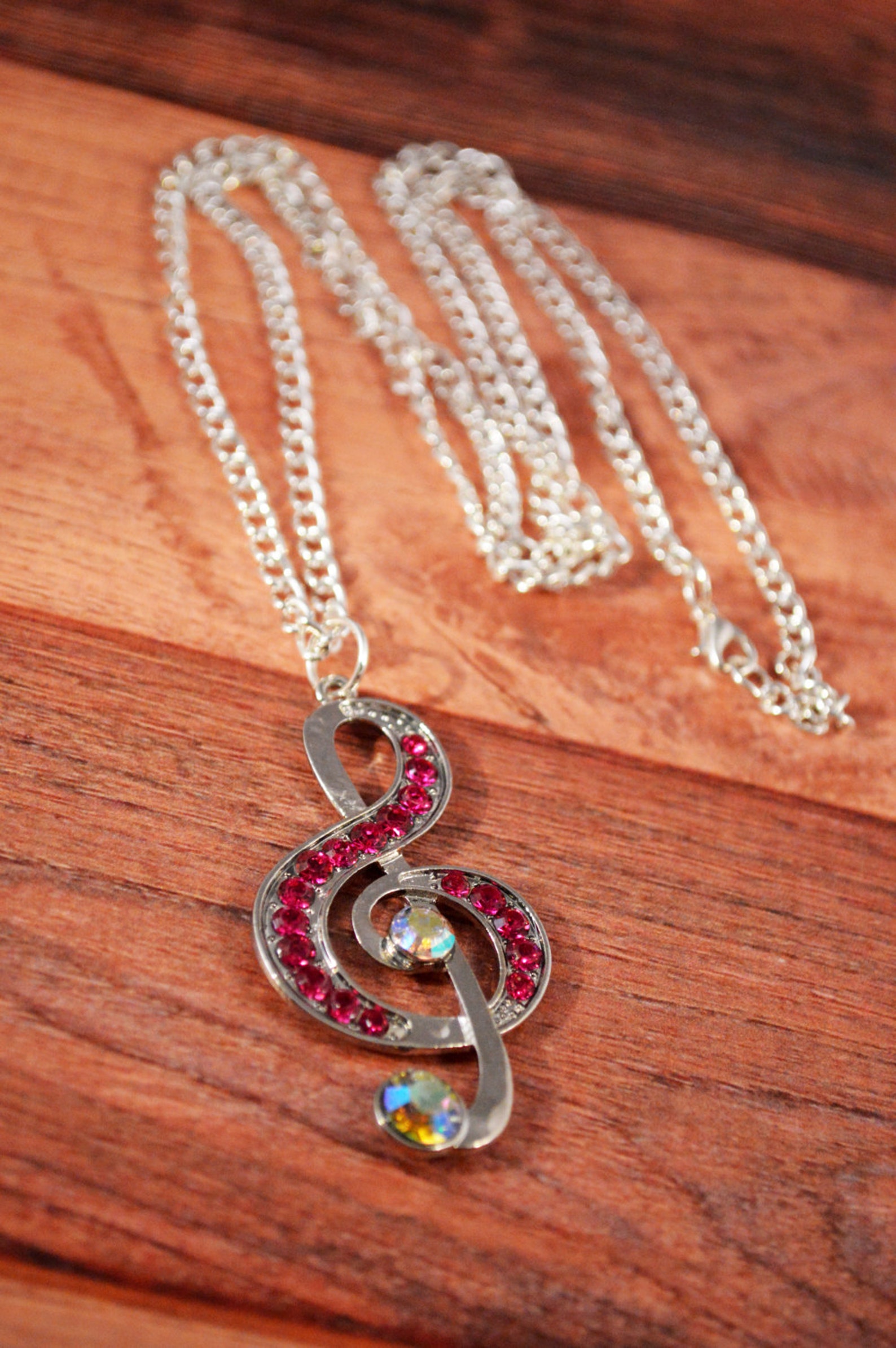 Rhinestone Treble Clef Silver Plated Necklace Musical Note - Etsy