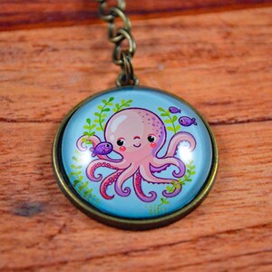 Octopus Keyring, Octopus Keychain, Octopus Gift, Pink Octopus, Nautical ...
