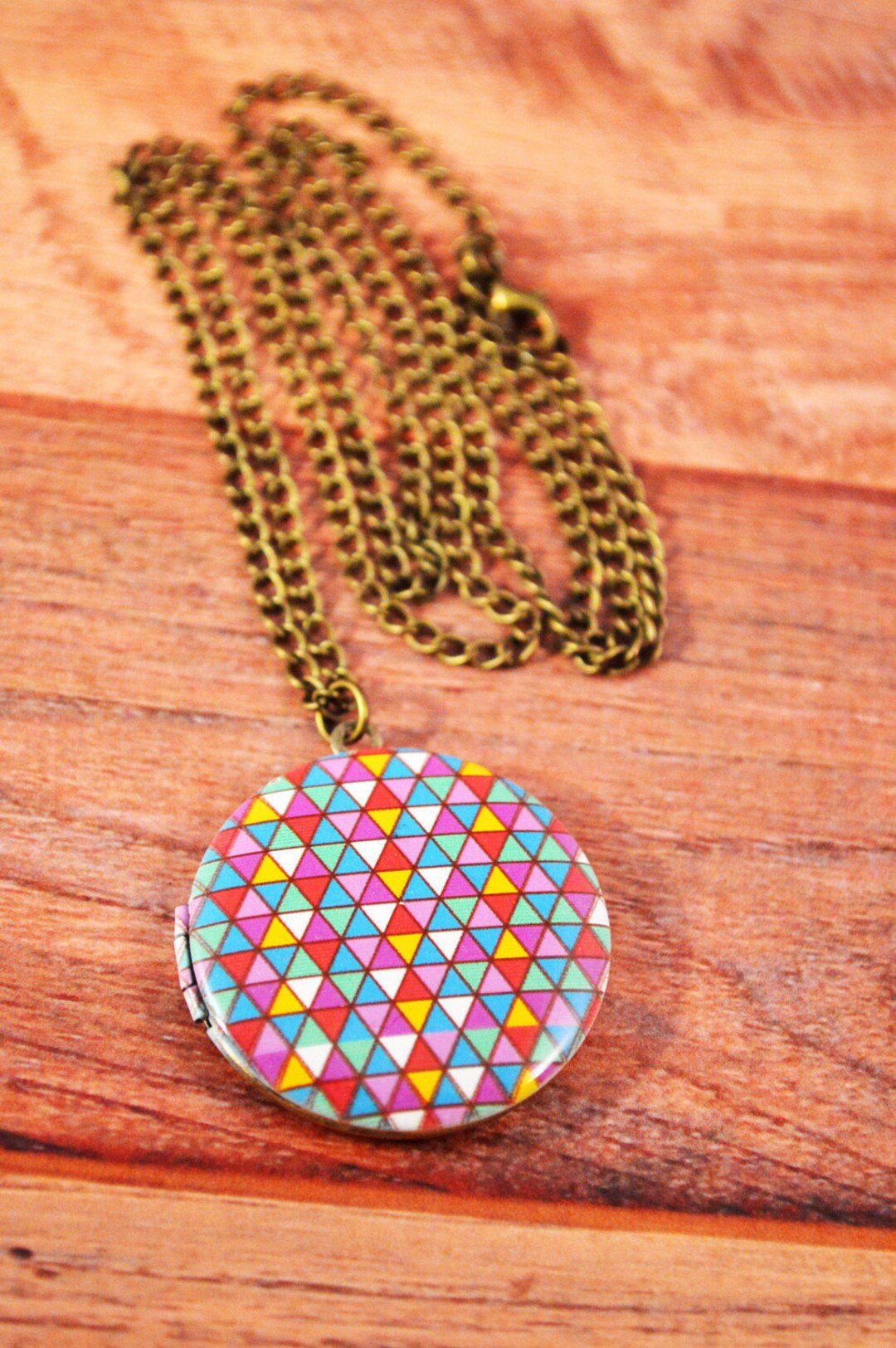 Colorful Geometric Locket Antique Bronze, Wedding Gift, Locket Jewelry ...