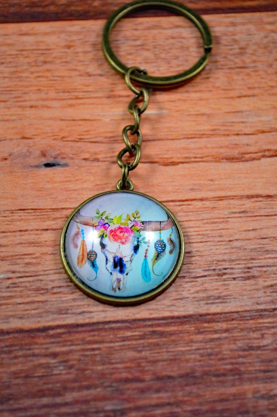 Cow Key Chain Cow Key Ring Cow Gift Floral Cow Key Chain - Etsy
