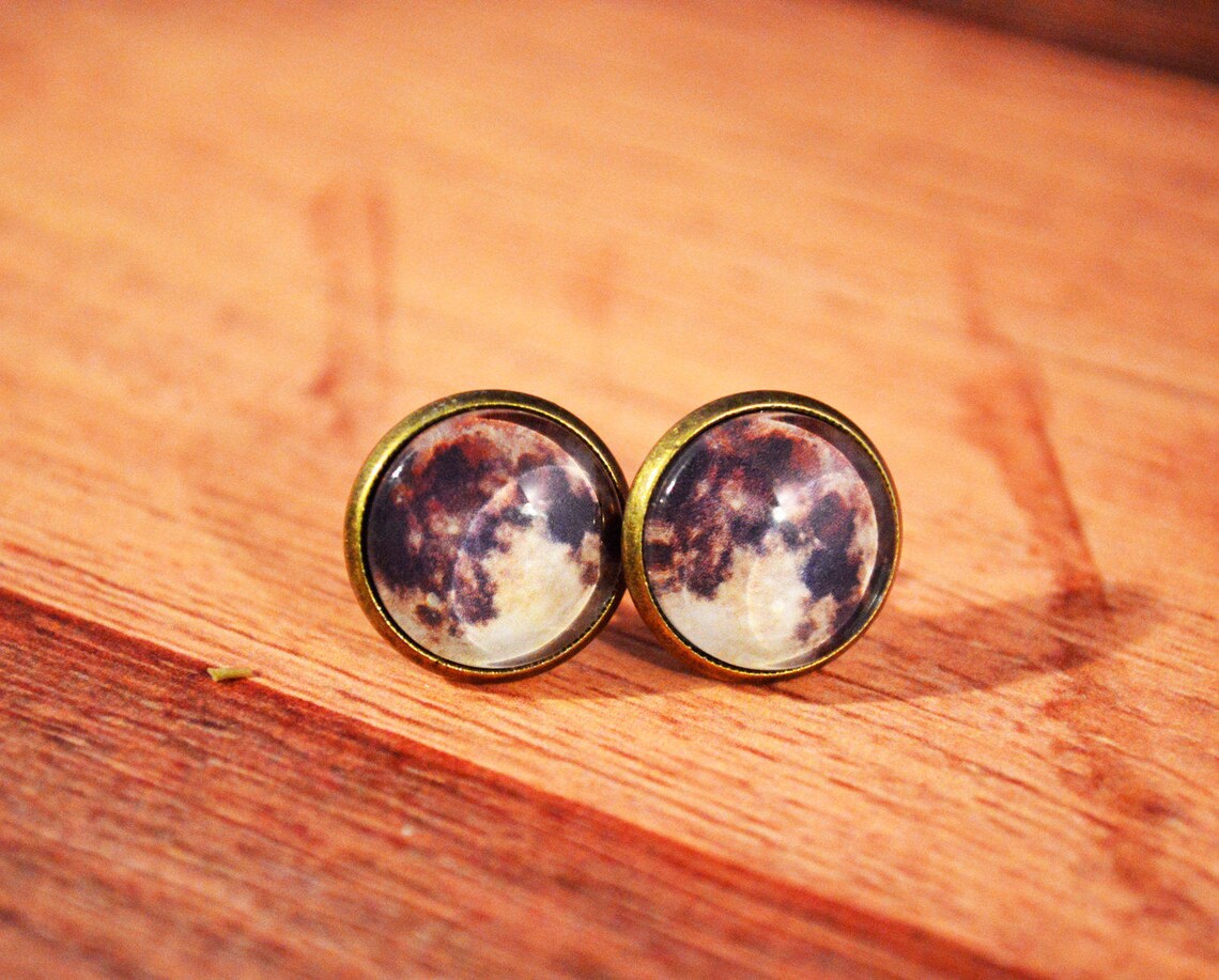 Full Moon Stud Earrings, Moon Earrings, Moon Studs, Moon Jewelry, Moon Studs, Moon Posts, Moon ...