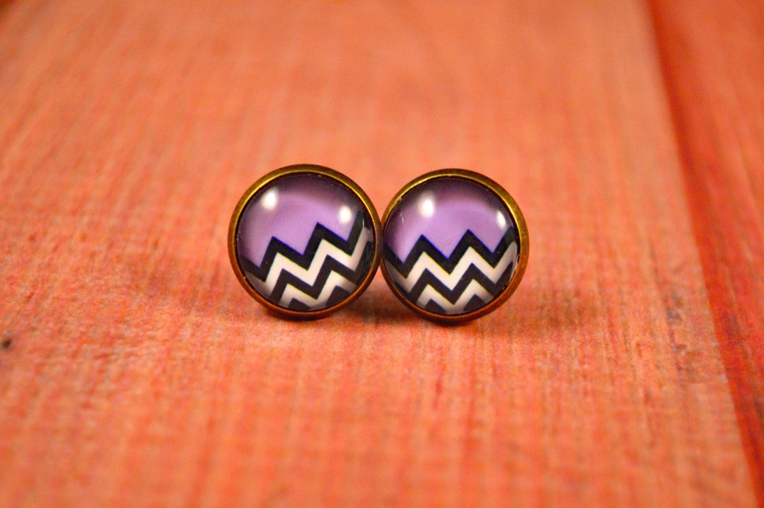 Chevron Studs, Chevron Earrings, Chevron Jewelry, Chevron Posts, Purple ...