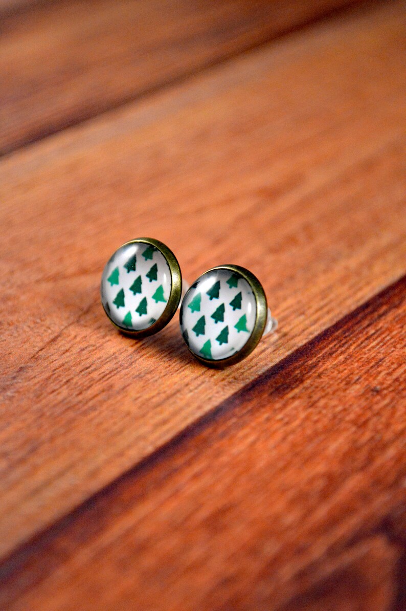 Green Tree Studs, Tree Studs, Tree Jewelry, Christmas Jewelry, Xmas ...