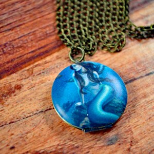 Mermaid Jewelry, Mermaid Locket, Mermaid Necklace, Navy Mermaid Locket ...
