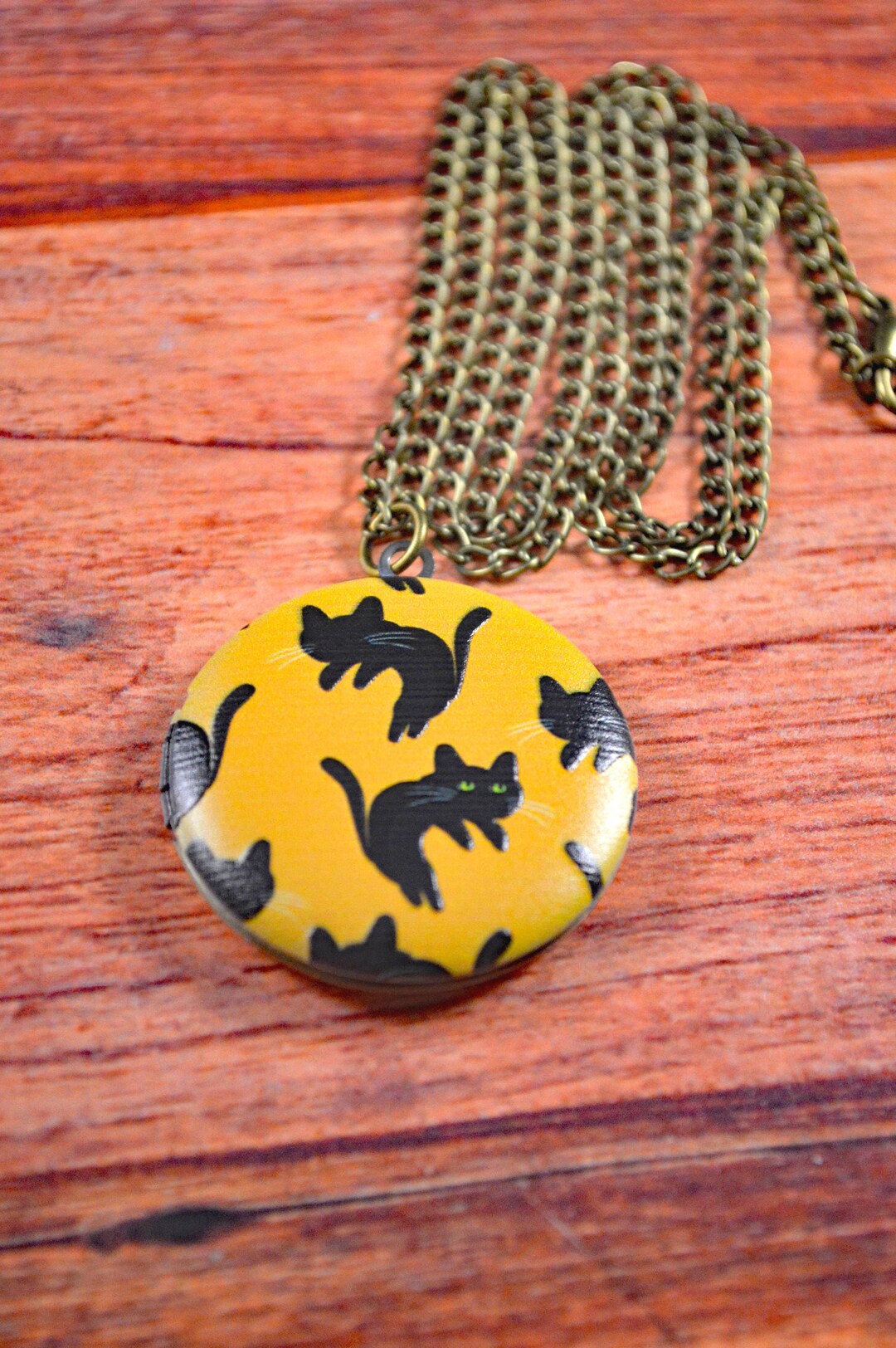 Cat Locket, Black Cat Locket, Halloween Locket, Spooky Locket, Kitty ...