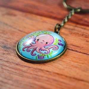 Octopus Keyring, Octopus Keychain, Octopus Gift, Pink Octopus, Nautical ...