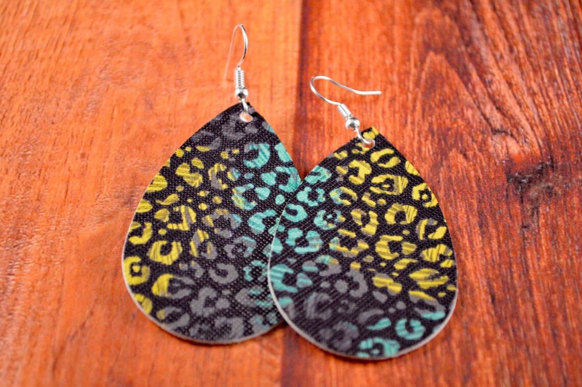 Animal Print Earrings, Leopard Print, Leopard Earrings, Blue Leopard ...