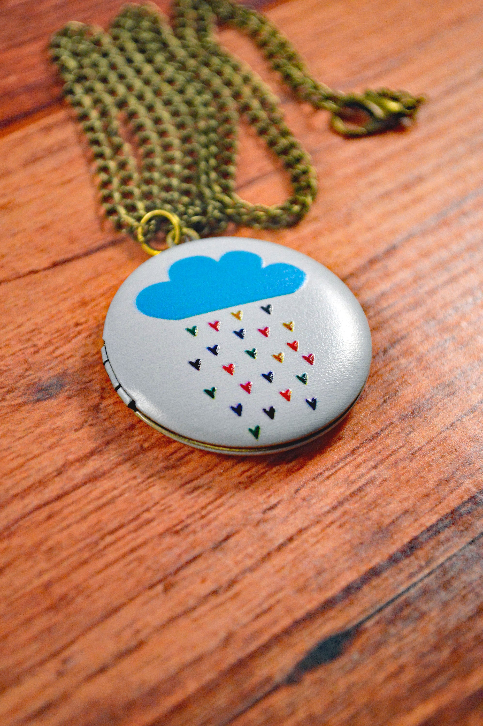 Rainbow Rain Locket, Raindrop Locket, Weather Locket, Rain Necklace ...