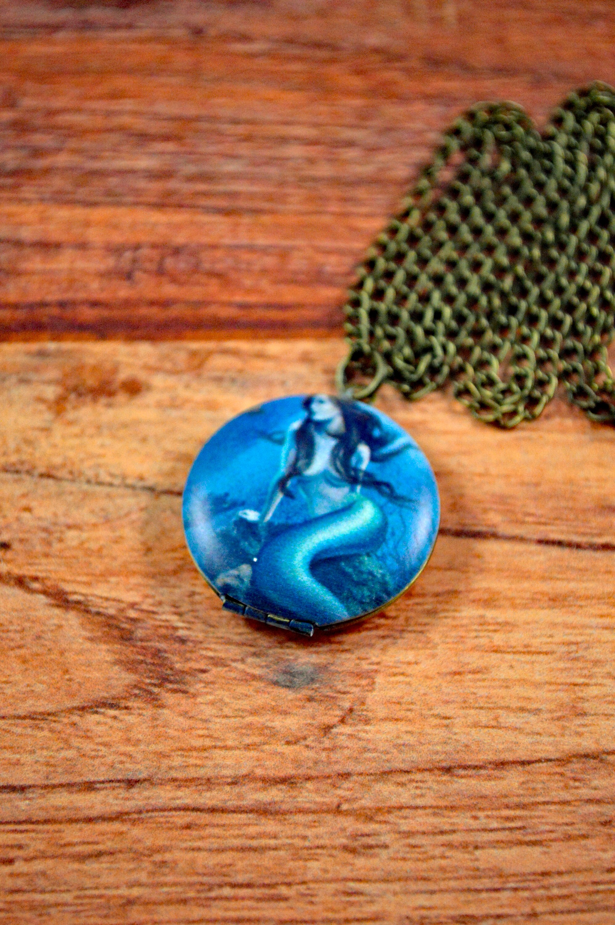 Mermaid Jewelry, Mermaid Locket, Mermaid Necklace, Navy Mermaid Locket ...