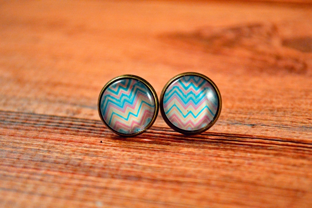 Neon Studs, Neon Earrings, Chevron Earrings, Chevron Studs, Geometric ...