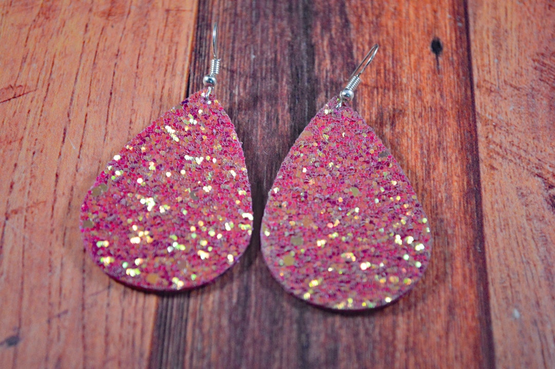 Shiny Pink Earring, Pink Glitter, Glitter Leather, Glitter Earrings ...
