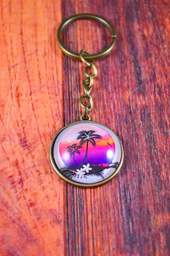 Tropical Key Chain Sunset Key Ring Beach Gift Colorful | Etsy