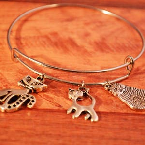 Cat Theme Adjustable Bangle, Cat Bracelet, Cat Jewelry, Cat Bangle ...