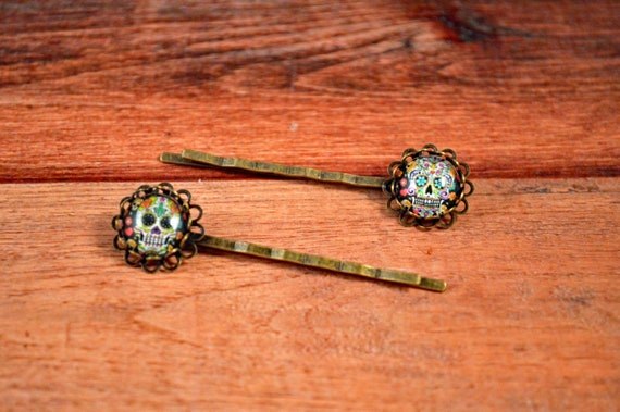 Skull Hair Pins Sugar Skull Pins Sugar Skull Pin Sugar | Etsy