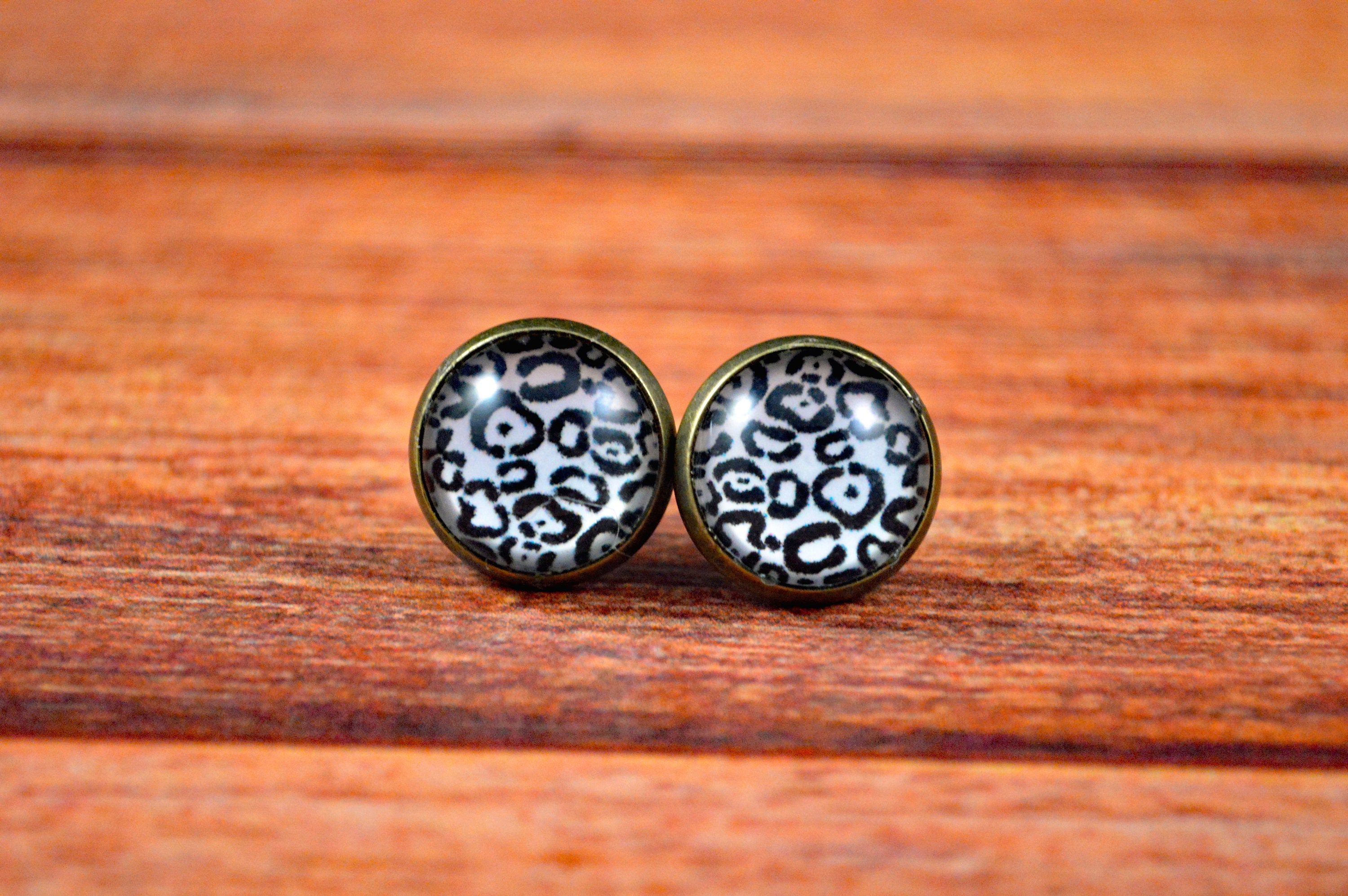 White Leopard Studs, Leopard Print Studs, Leopard Studs, Animal Print ...