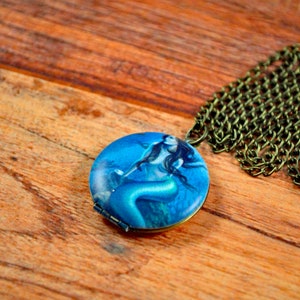 Mermaid Jewelry, Mermaid Locket, Mermaid Necklace, Navy Mermaid Locket ...