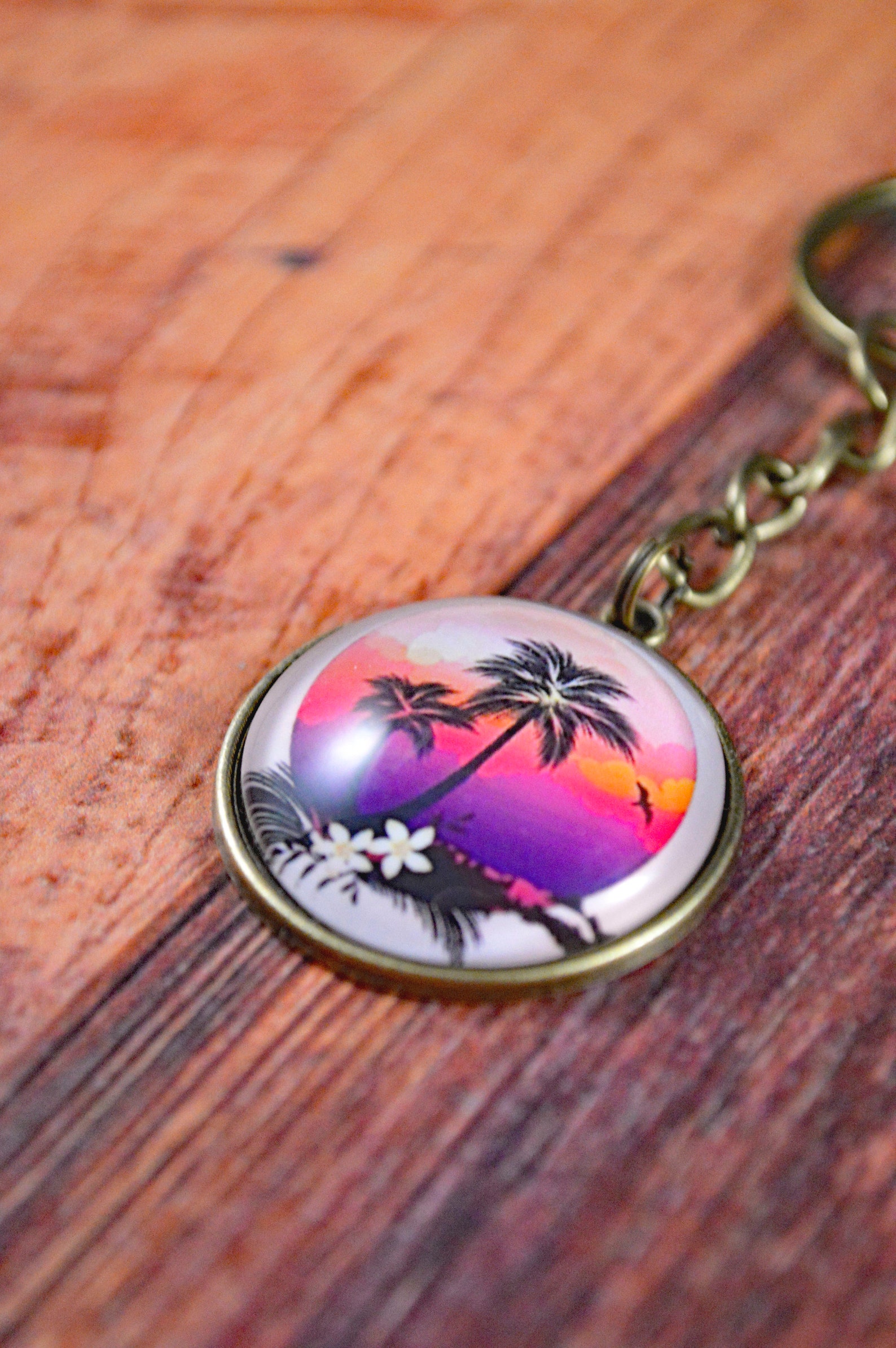 Tropical Key Chain Sunset Key Ring Beach Gift Colorful | Etsy