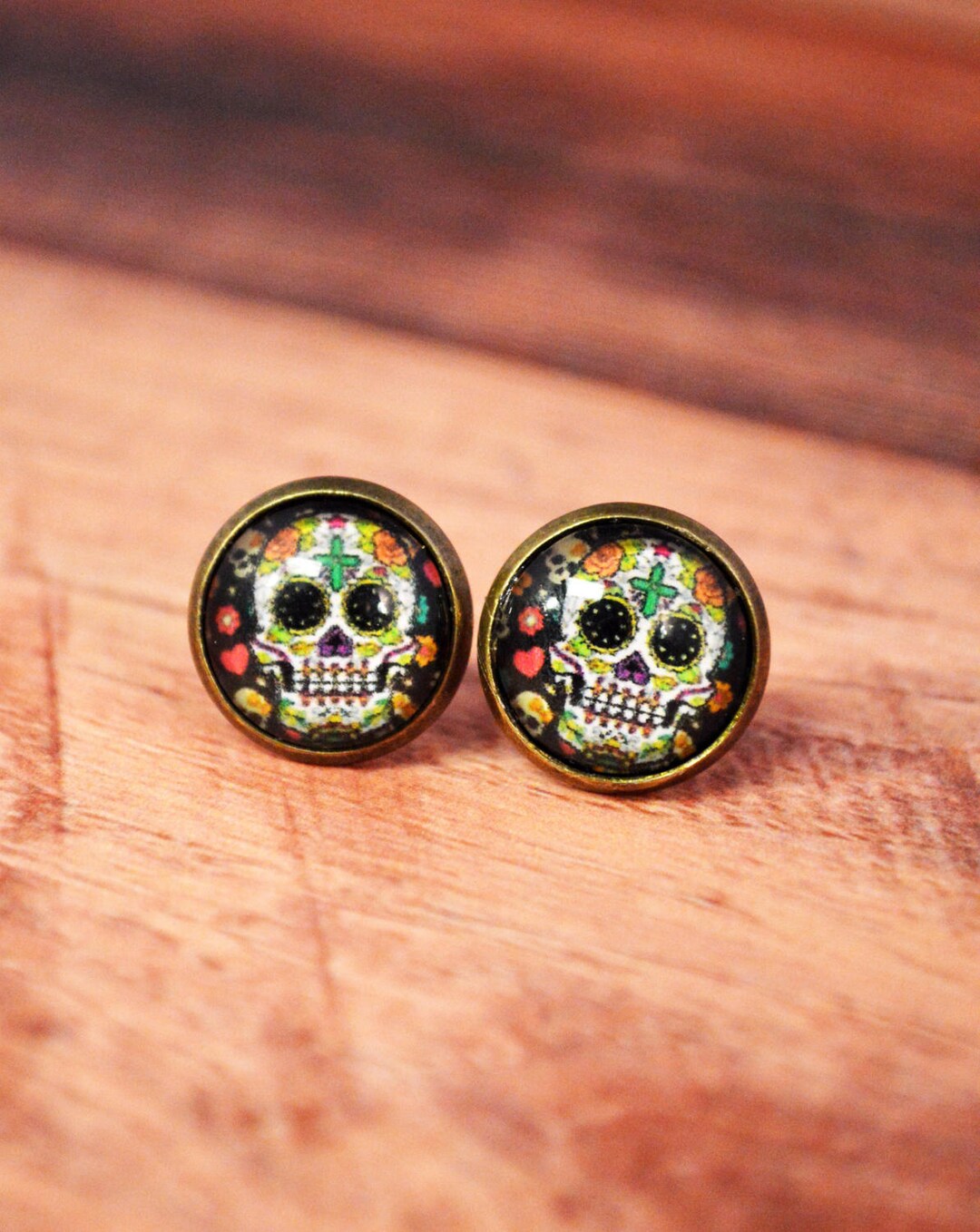 White Sugar Skull Stud Earrings, Candy Skull Jewelry, Day of the Dead ...