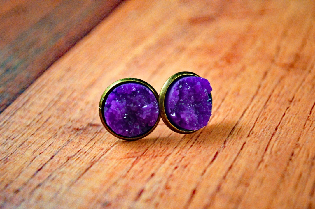 Purple Druzy Studs, Purple Druzy Earrings, Purple Earrings, Purple ...