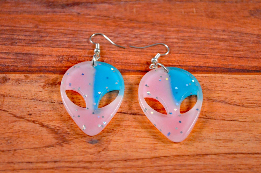 Alien Earrings, Alien Jewelry, Blue Alien Gift, Pink Alien Gift, Cute ...