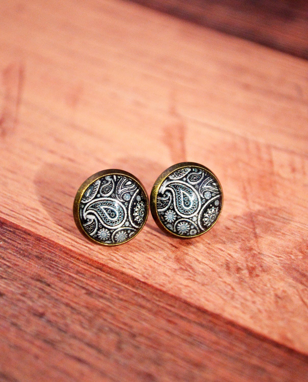 Black Paisley Studs Paisley Jewelry Paisley Posts Paisley - Etsy
