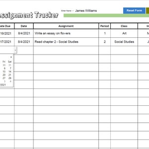 Back-to-school PDF Fillable-printable Assignment Tracker Template - Etsy