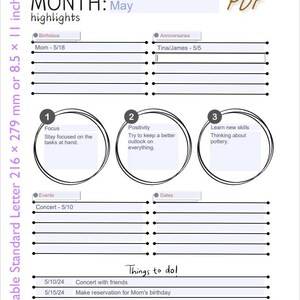 Monthly Highlights - Template Letter Size PDF - Fillable/reusable ...