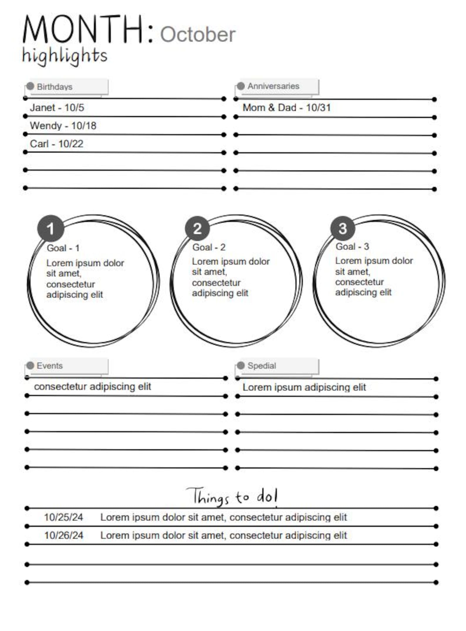 Monthly Highlights - Template Letter Size PDF - Fillable/reusable ...