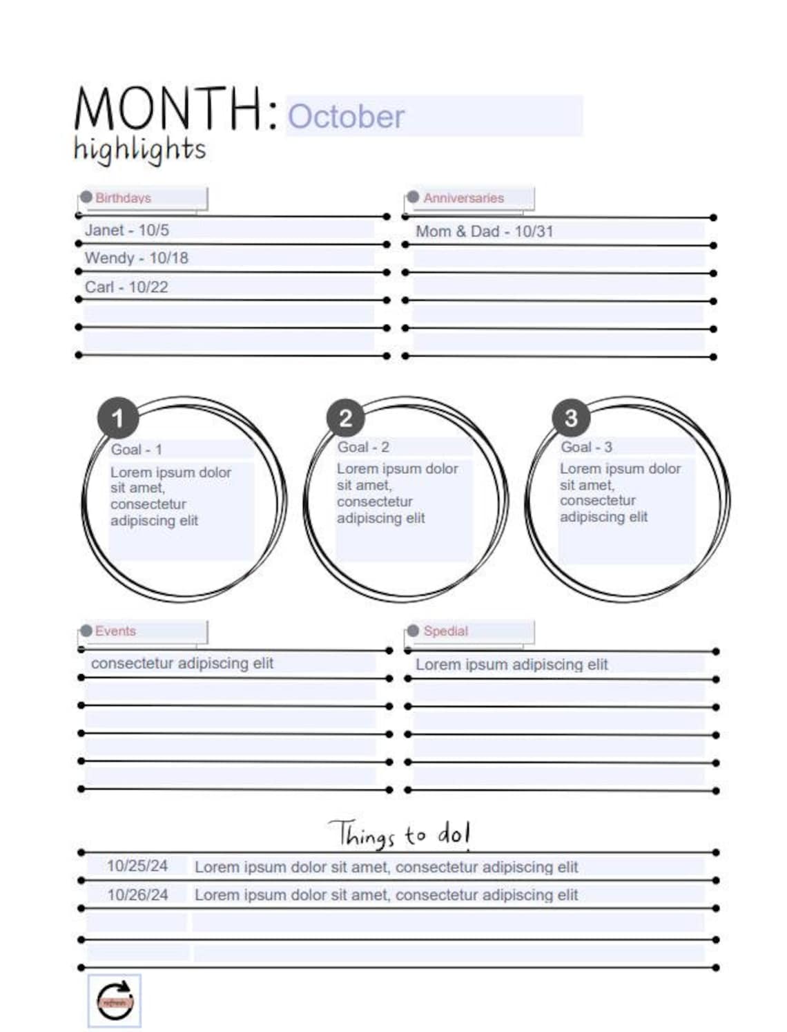Monthly Highlights - Template Letter Size PDF - Fillable/reusable ...