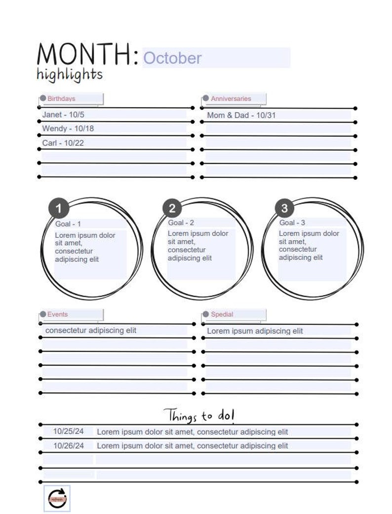 Monthly Highlights - Template Letter Size PDF - Fillable/reusable ...