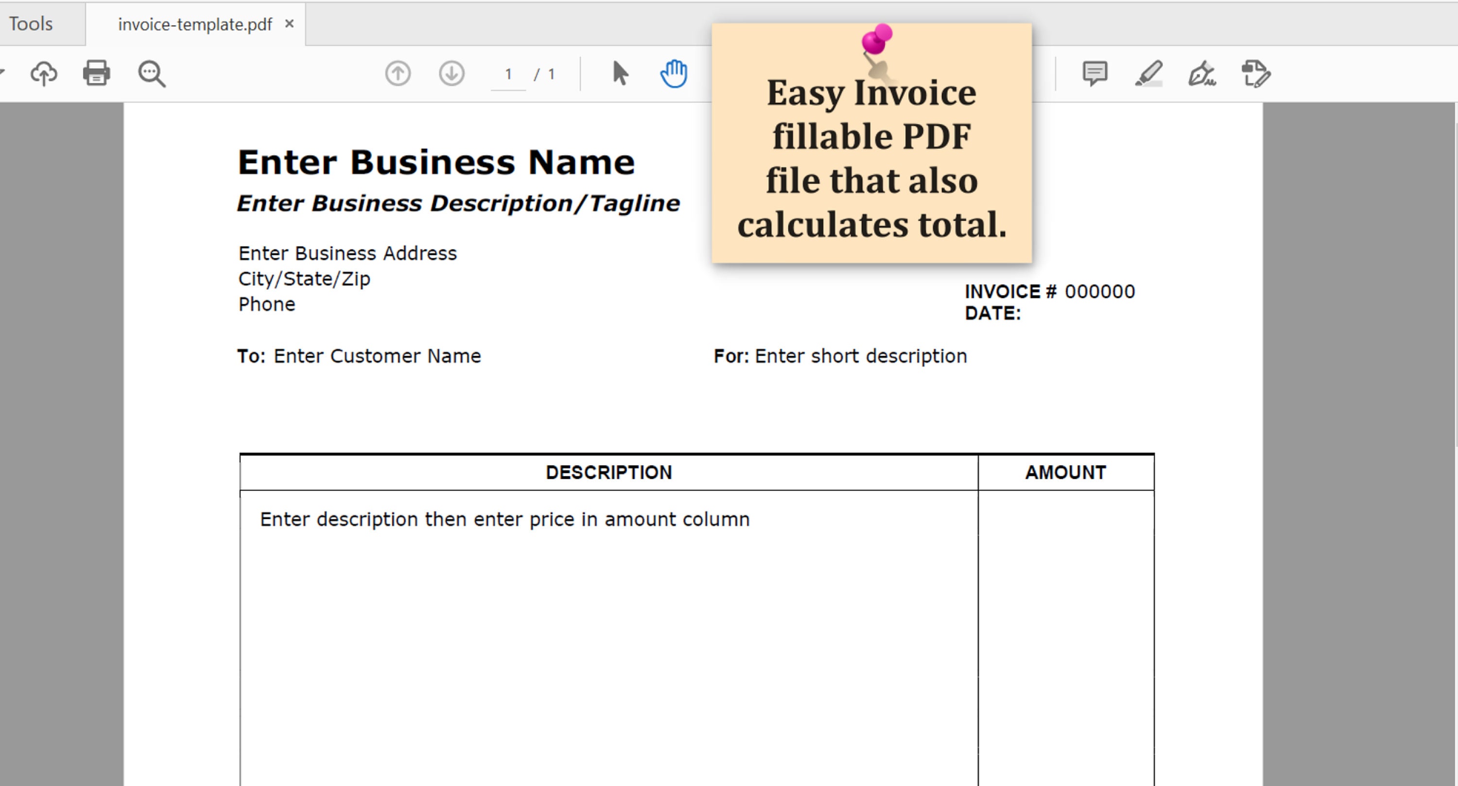 Simple Fillable Invoice - PDF - Etsy