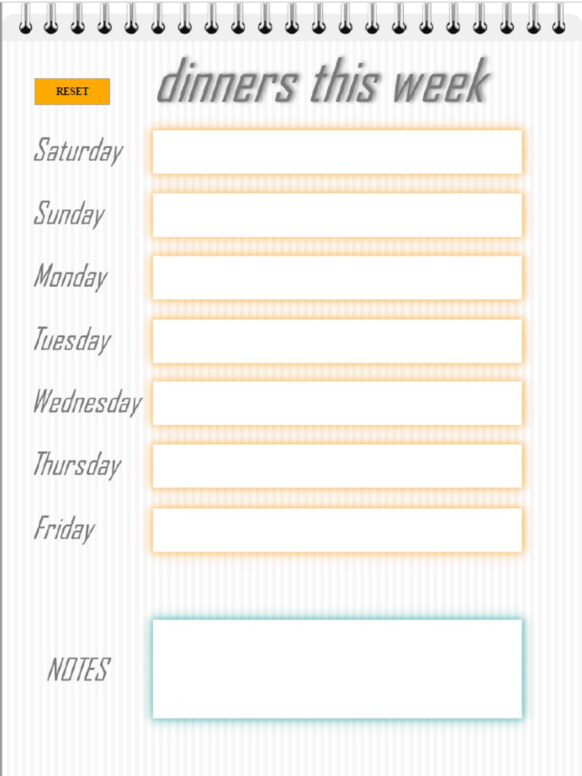Simple Dinner Plans - Fillable PDF - Etsy
