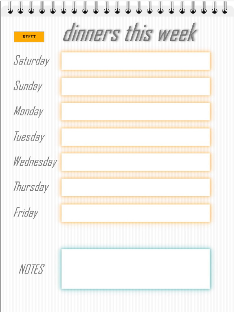 Simple Dinner Plans - Fillable PDF - Etsy