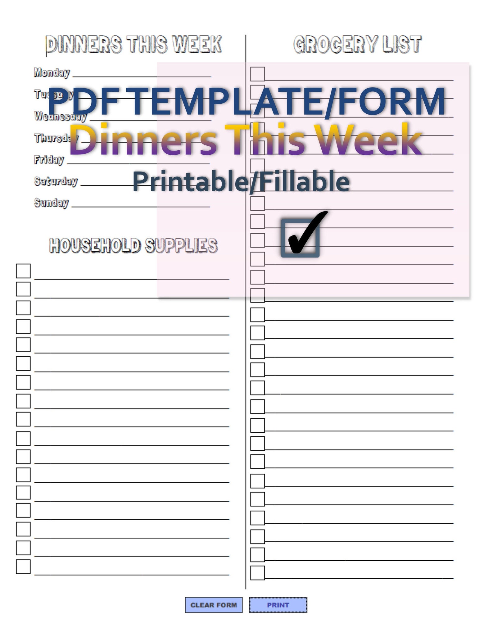 PDF Fillable and Printable Dinner Plans Template - Etsy