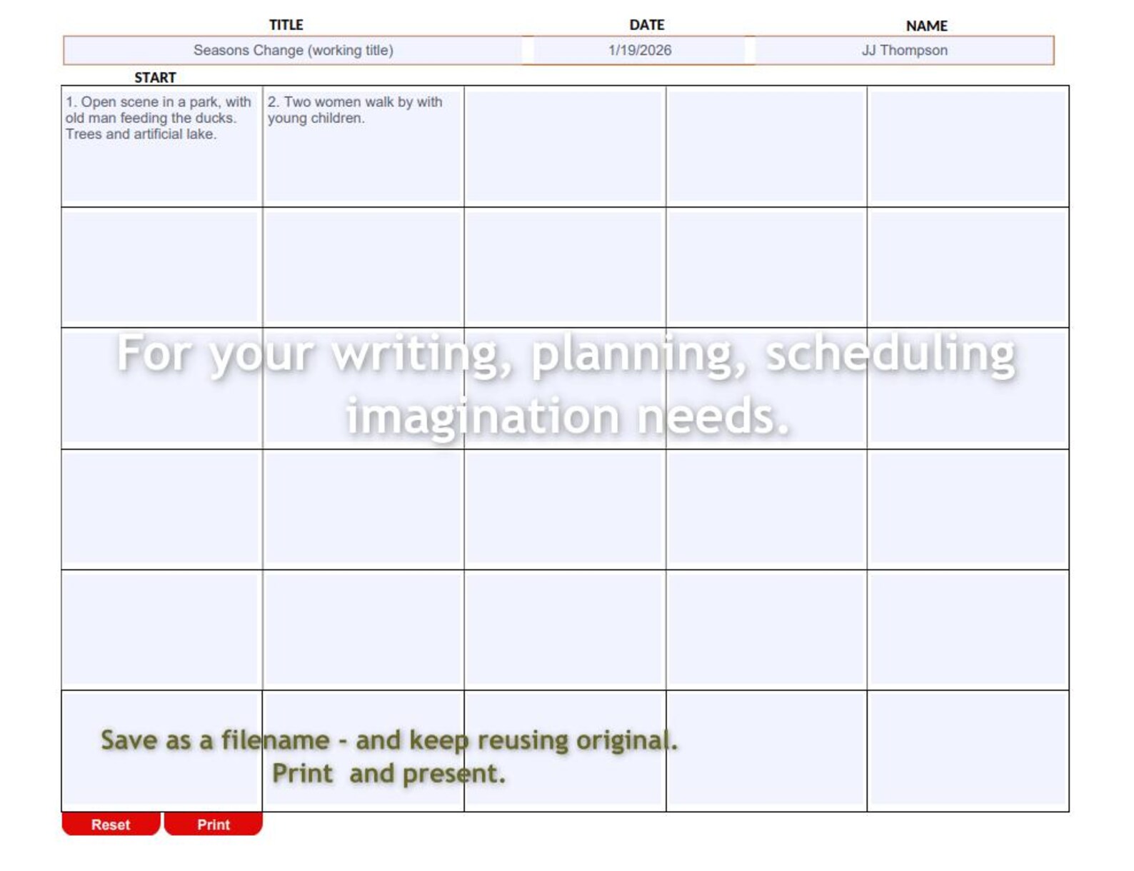 Clean Storyboard Template - Fillable - Reusable PDF - Etsy