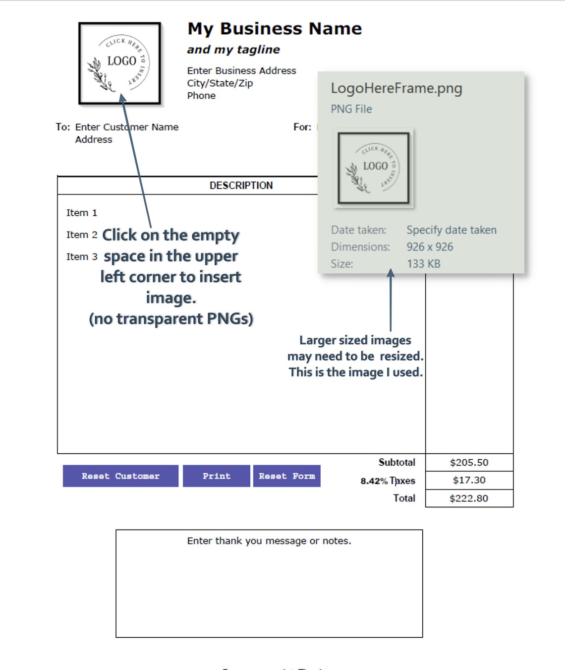 Advanced Fillable PDF Invoice - Insert Logo - Etsy