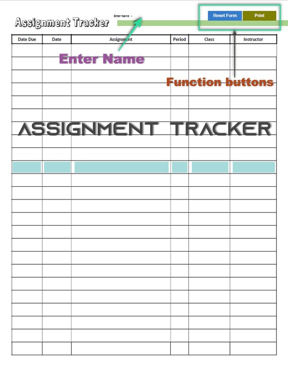 Back-to-school PDF Fillable-printable Assignment Tracker | Etsy