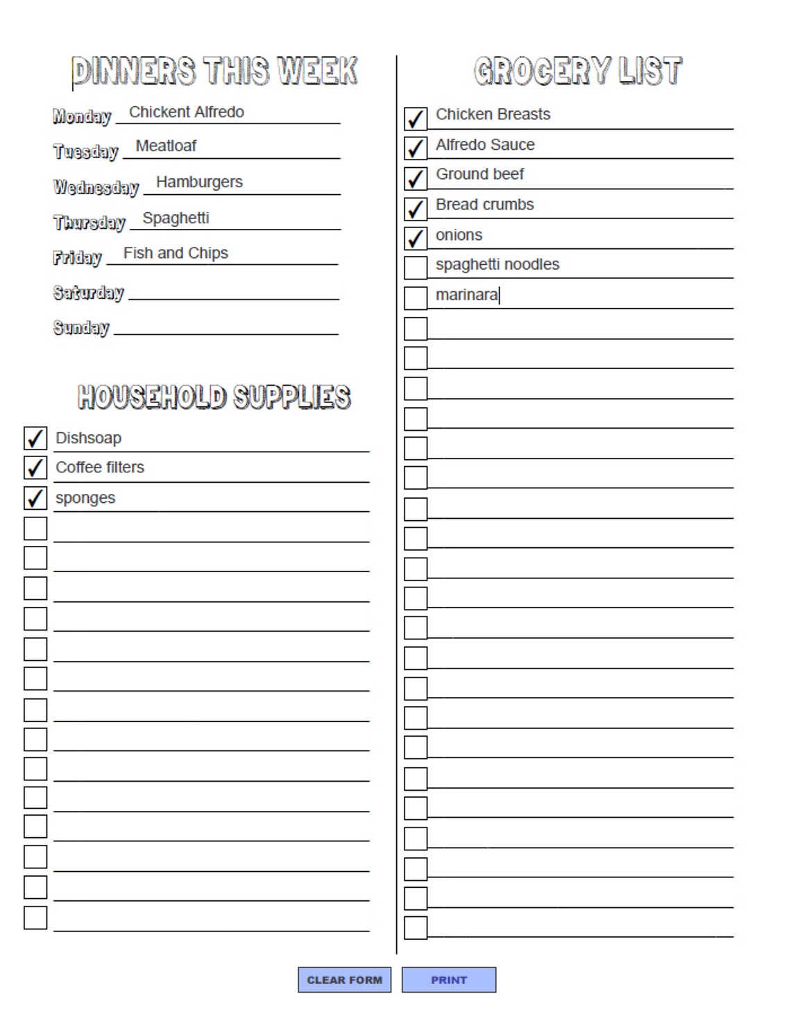 PDF Fillable and Printable Dinner Plans Template - Etsy