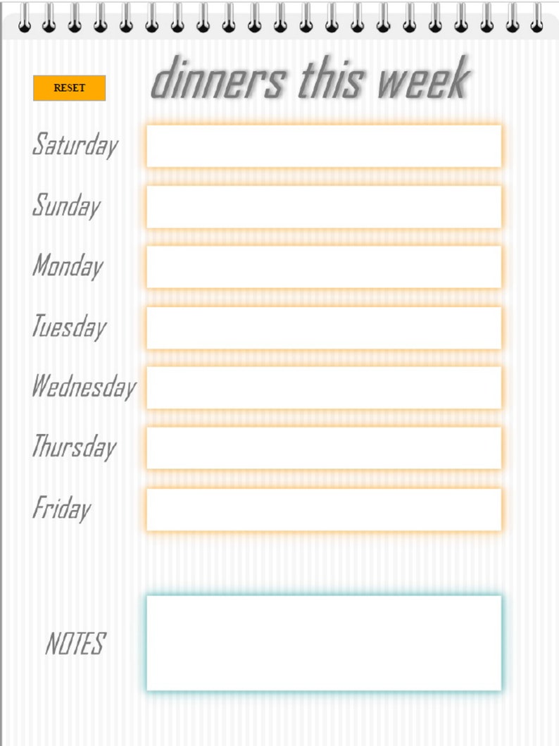 Simple Dinner Plans - Fillable PDF - Etsy