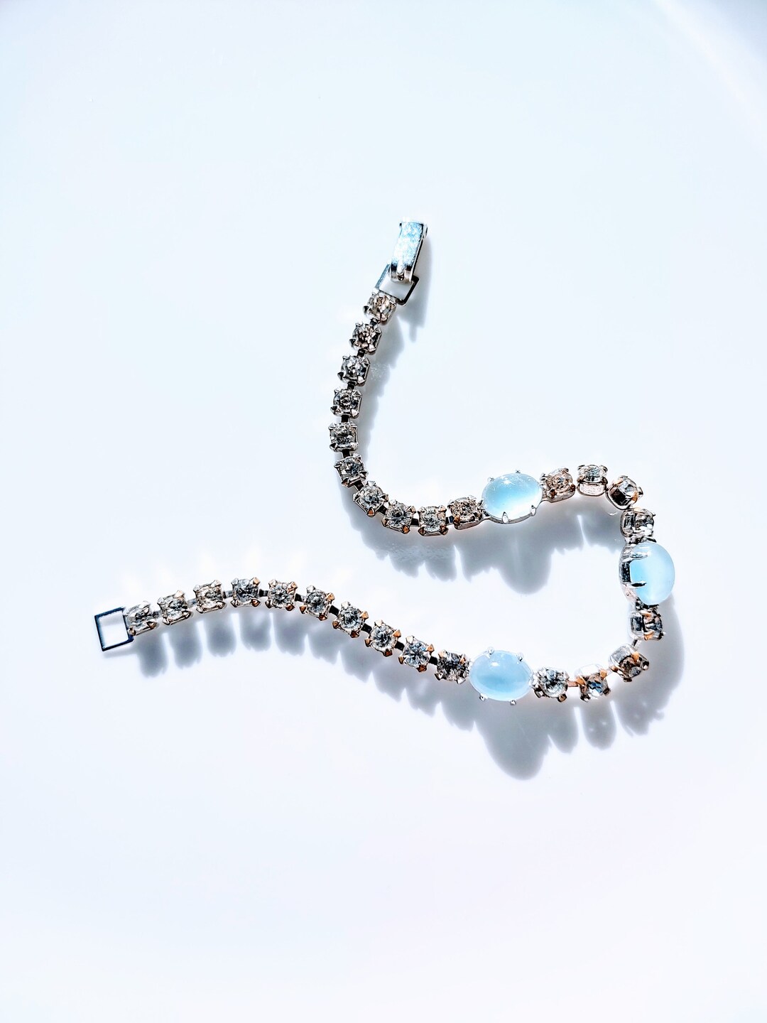 Vintage Bracelet Leo Glass Faux Blue Moonstones Rhinestones Gift for ...