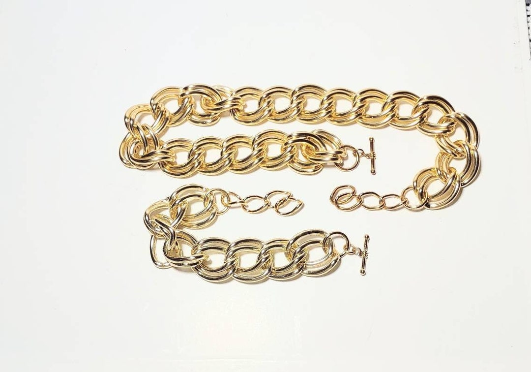 Vintage Gold Double Ring Chain Necklace Bracelet Set Toggle - Etsy