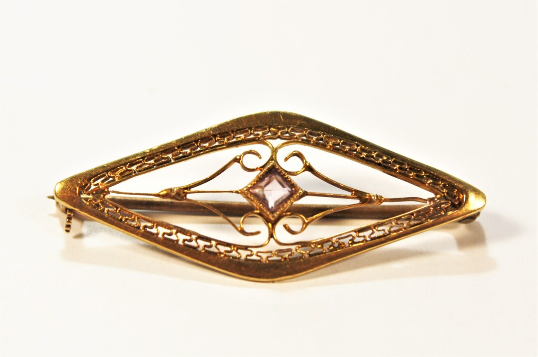 Art Deco 14K Gold Pin Filigree Gemstone Unique Gift for Her Mother ...
