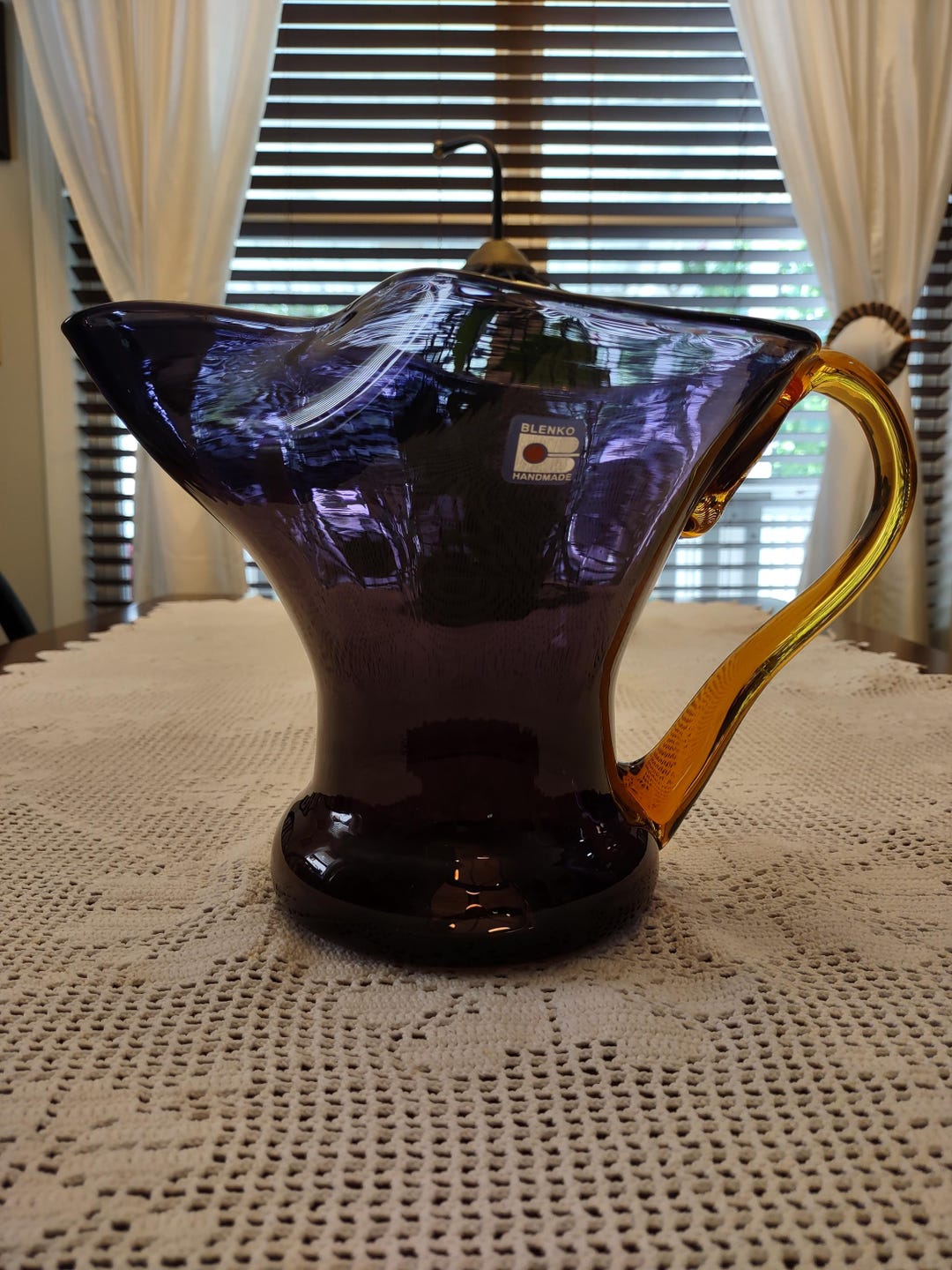 Vintage Purple BLENKO Art Glass Pitcher Paper Tag Excellent Condition ...