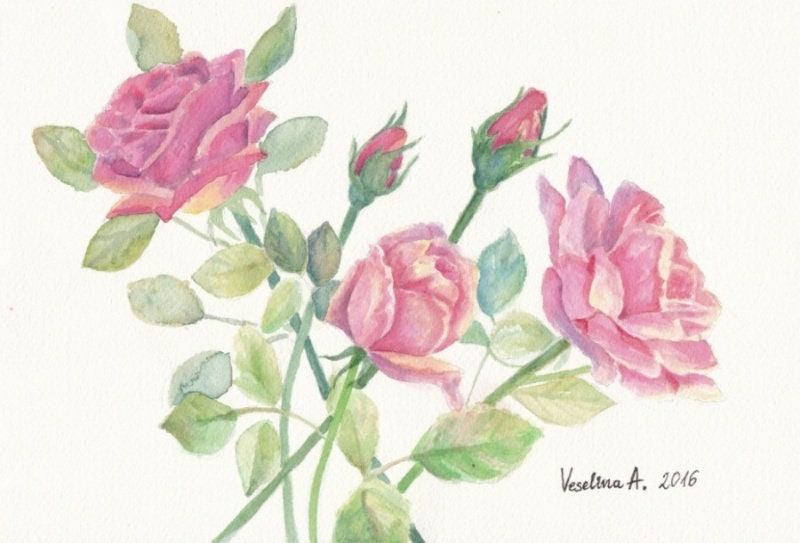 ORIGINAL Pink Roses Wall Art, Floral Artwork, Roses Fine Art, Pink ...
