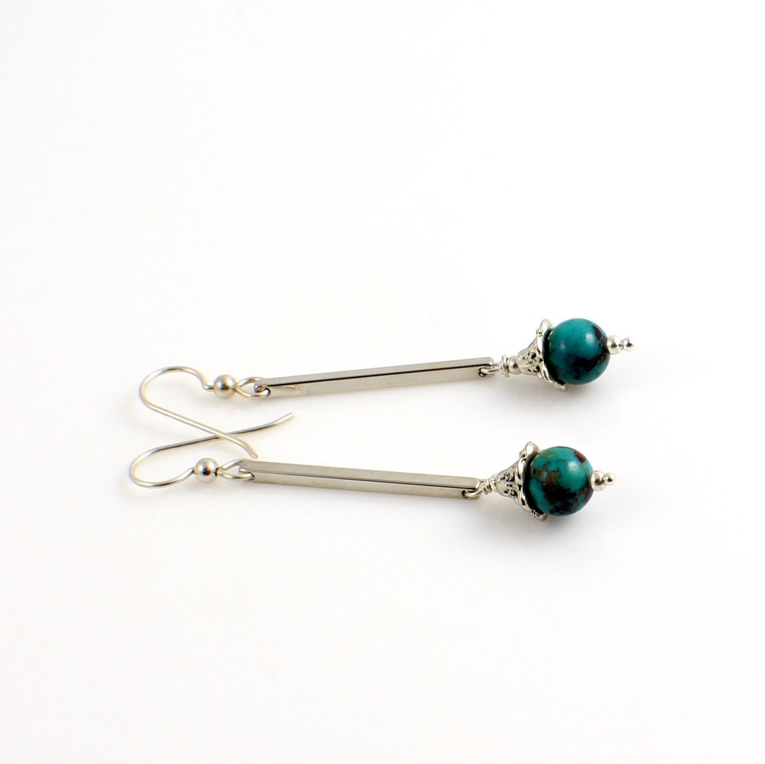 Long Turquoise Bar Earrings Beaded Bar Earrings Gifts - Etsy